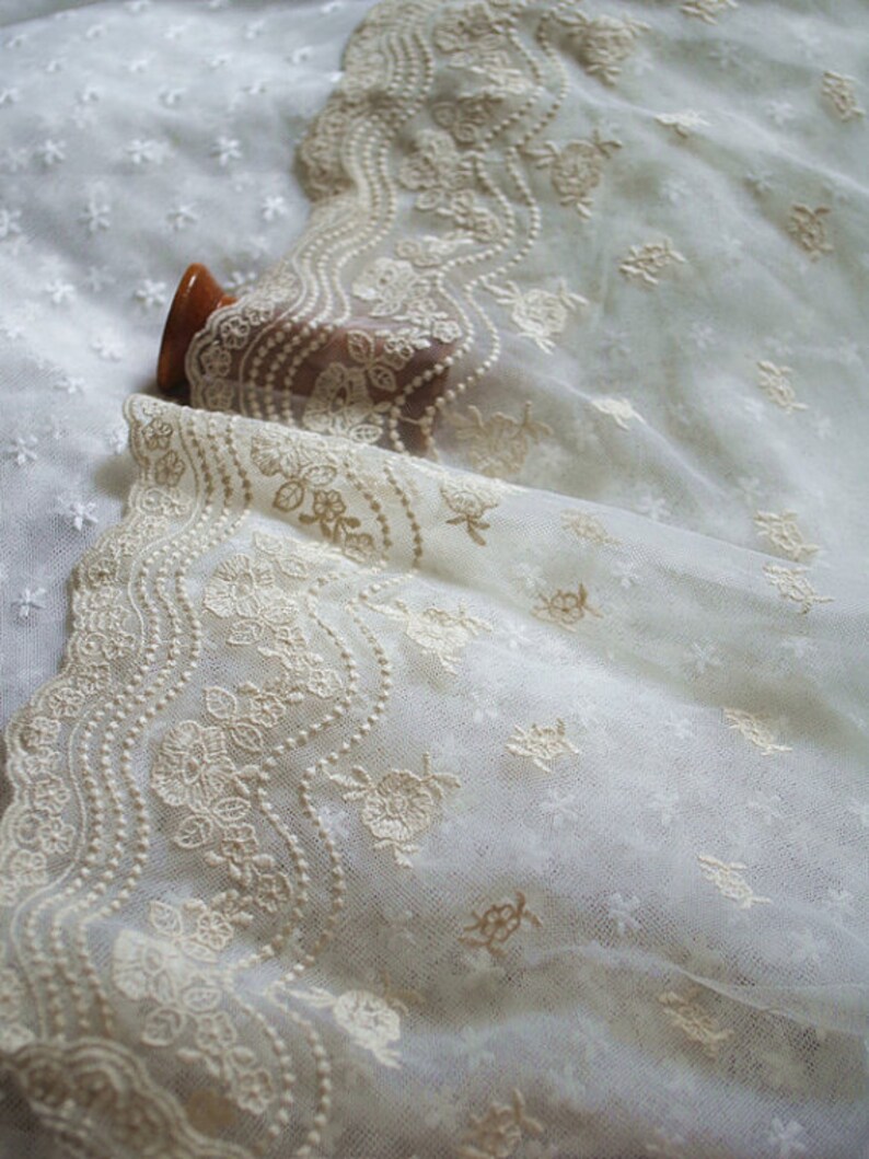 Ivory Lace Fabric Embroidered Tulle Lace Fabric Scalloped - Etsy