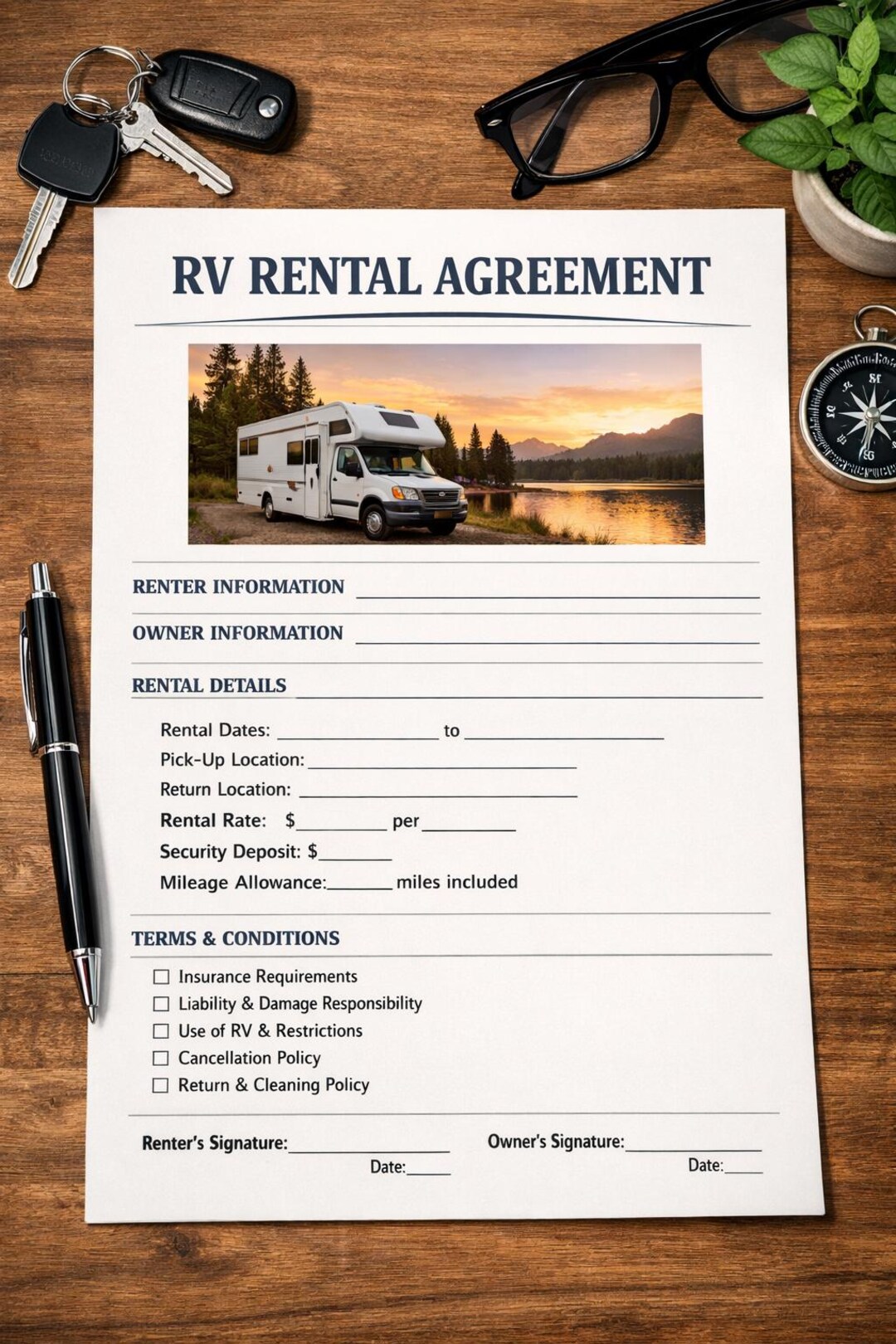 RV Rental Agreement Template Bundle | Editable Canva | Vehicle ...