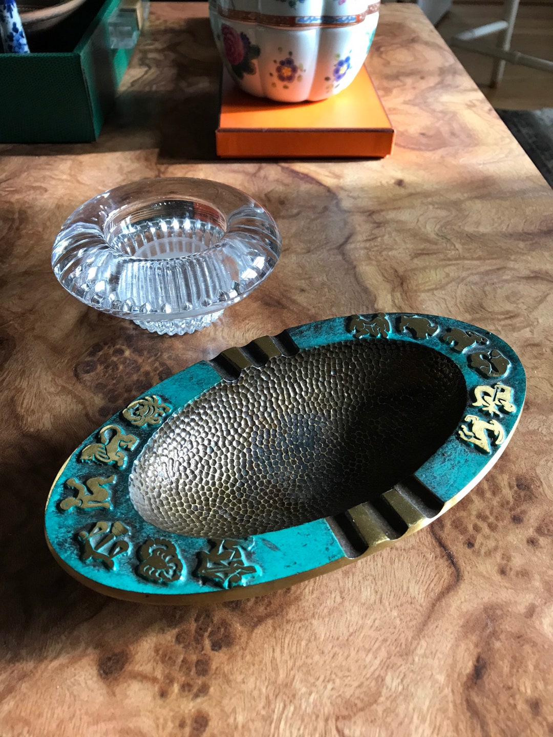 MCM Rare Brass Signed Oppenheim Signs of the Zodiac Ashtray Dish Hand ...