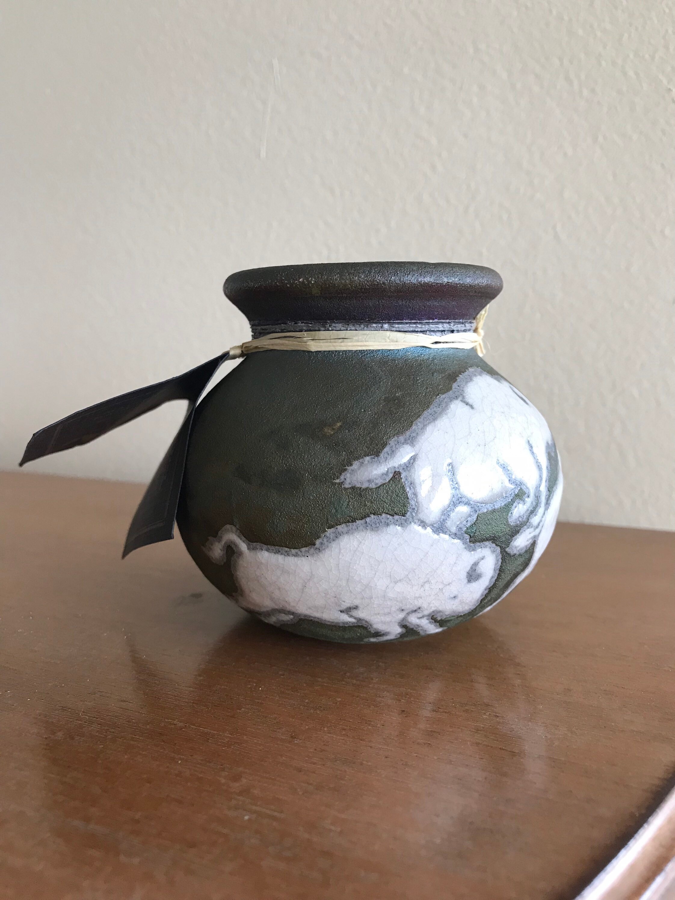 Jeremy Diller Raku Art Pottery Vase Bison / Buffalo Signed - Etsy