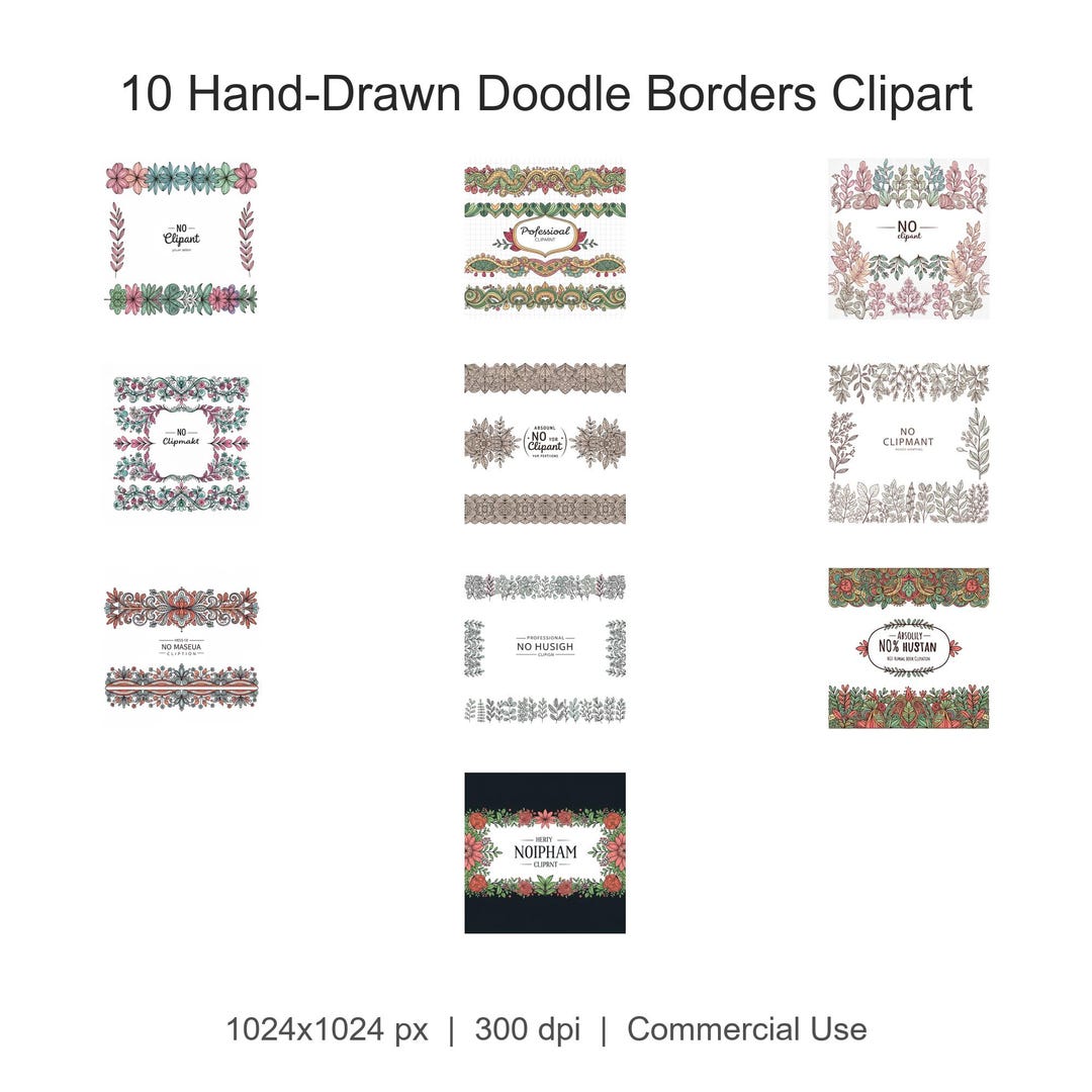 Hand-drawn Doodle Borders Clipart Bundle | 10 PNG Files | Transparent ...