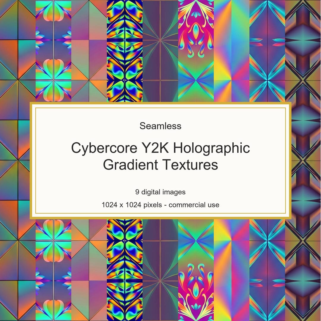 Cybercore Y2K Holographic Gradient Textures Clipart Bundle (9 PNG Files ...