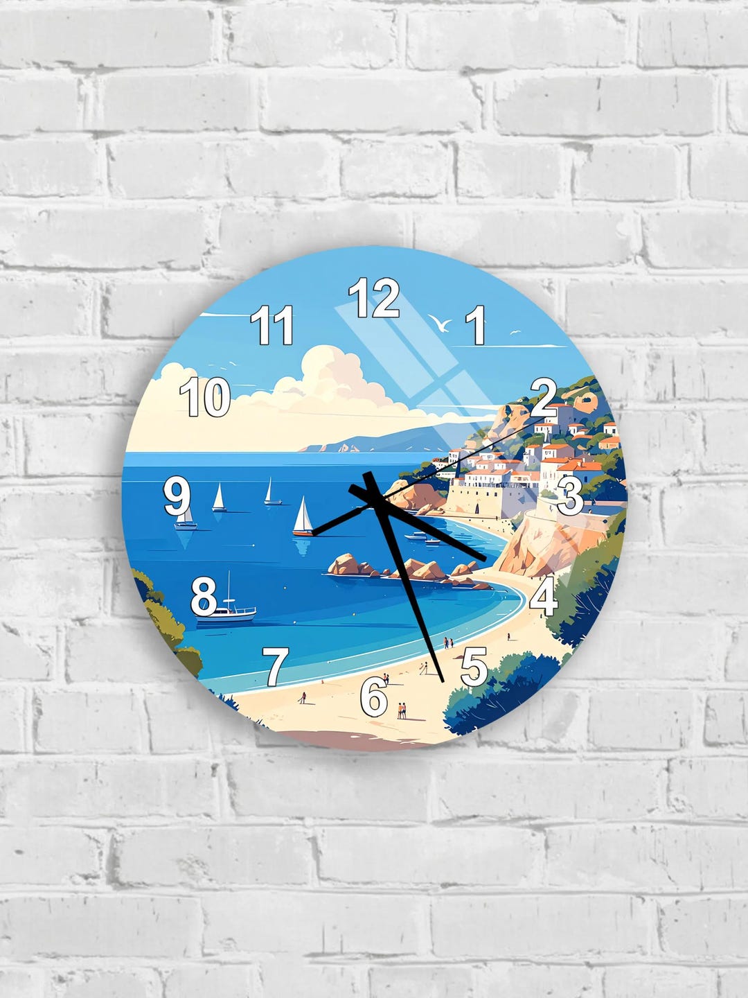 Beach Tempered Glass Wall Clock, Coastal Style Wall Decor, Seascape ...