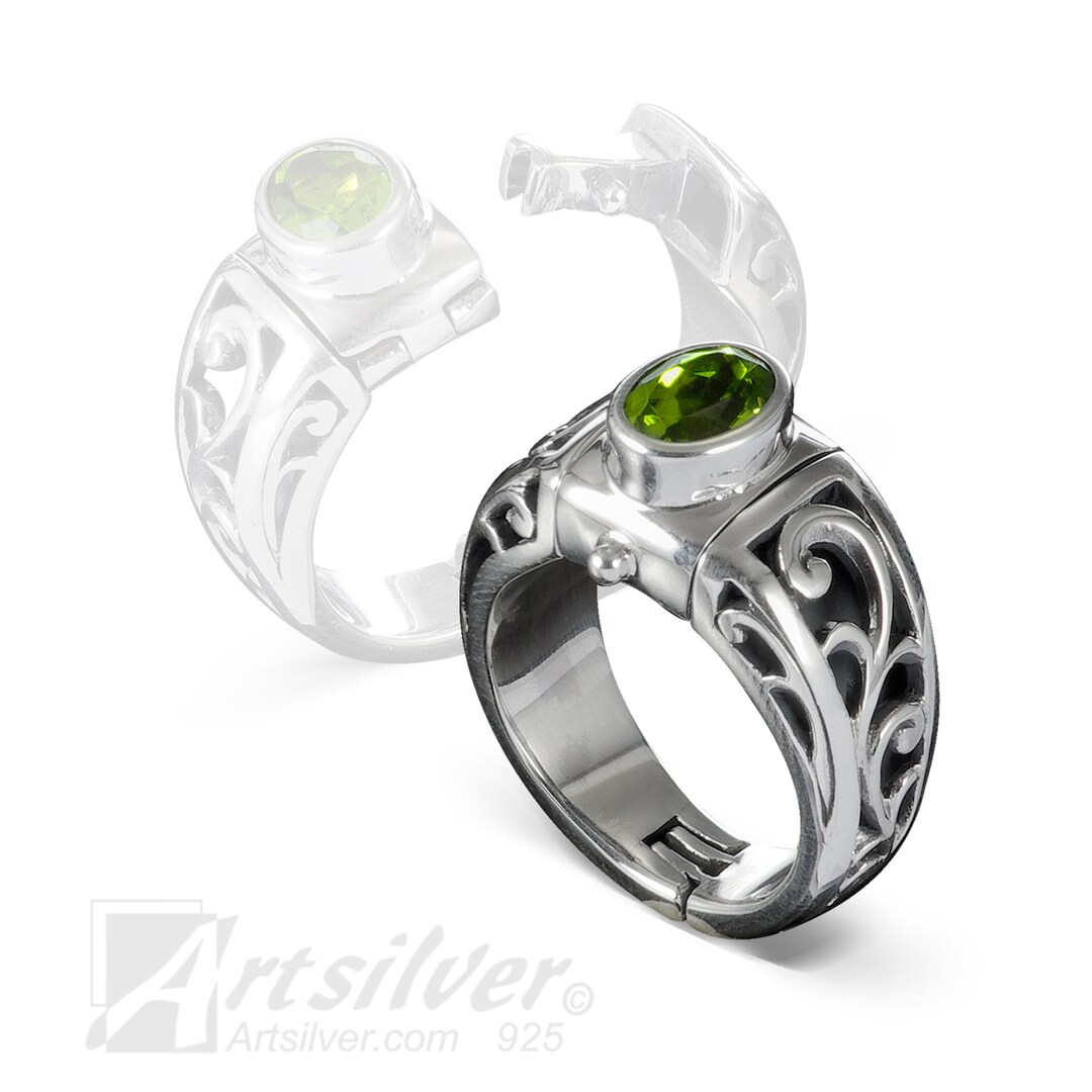 Expandable Filigree Ring | Hinged Shank Ring With Green Peridot - Etsy