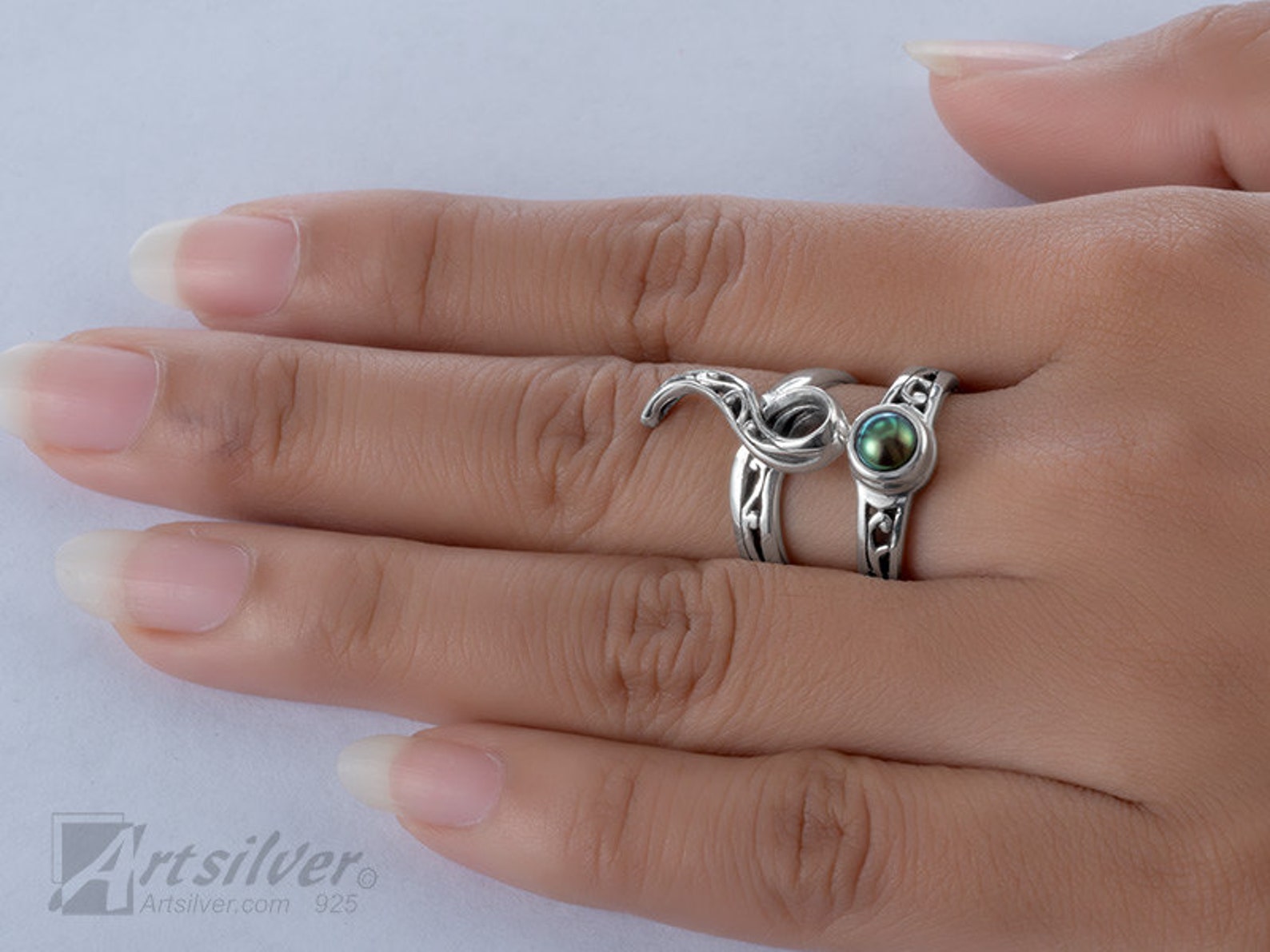 Art Silver Ring Solid Sterling Silver. Multiform Gem Stone Ring That ...