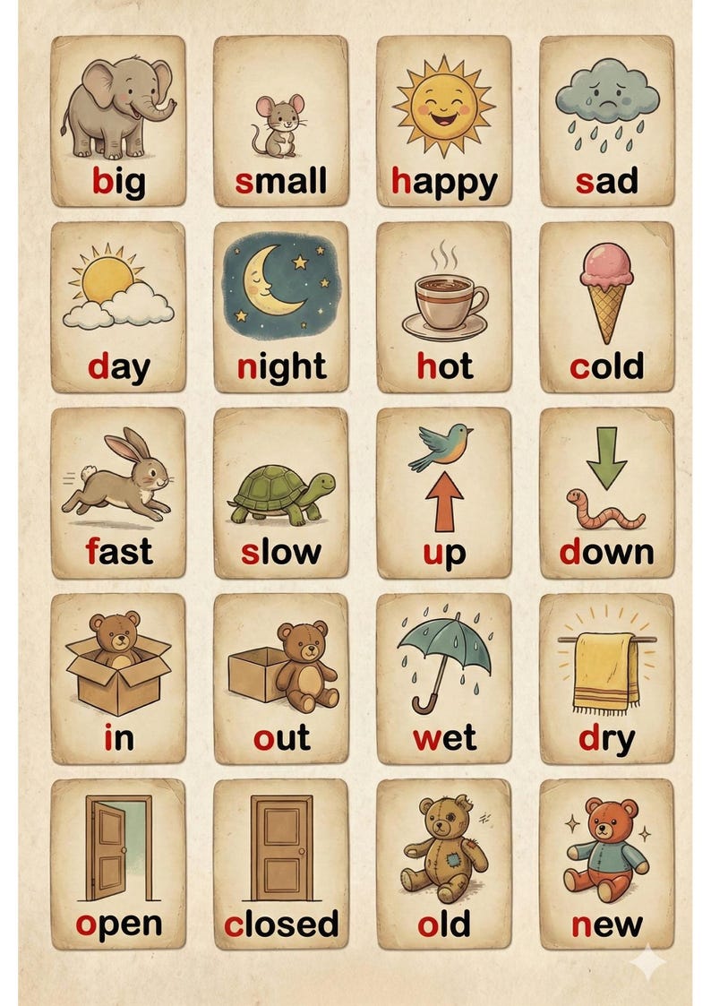 Opposites Matching Flashcards - Etsy