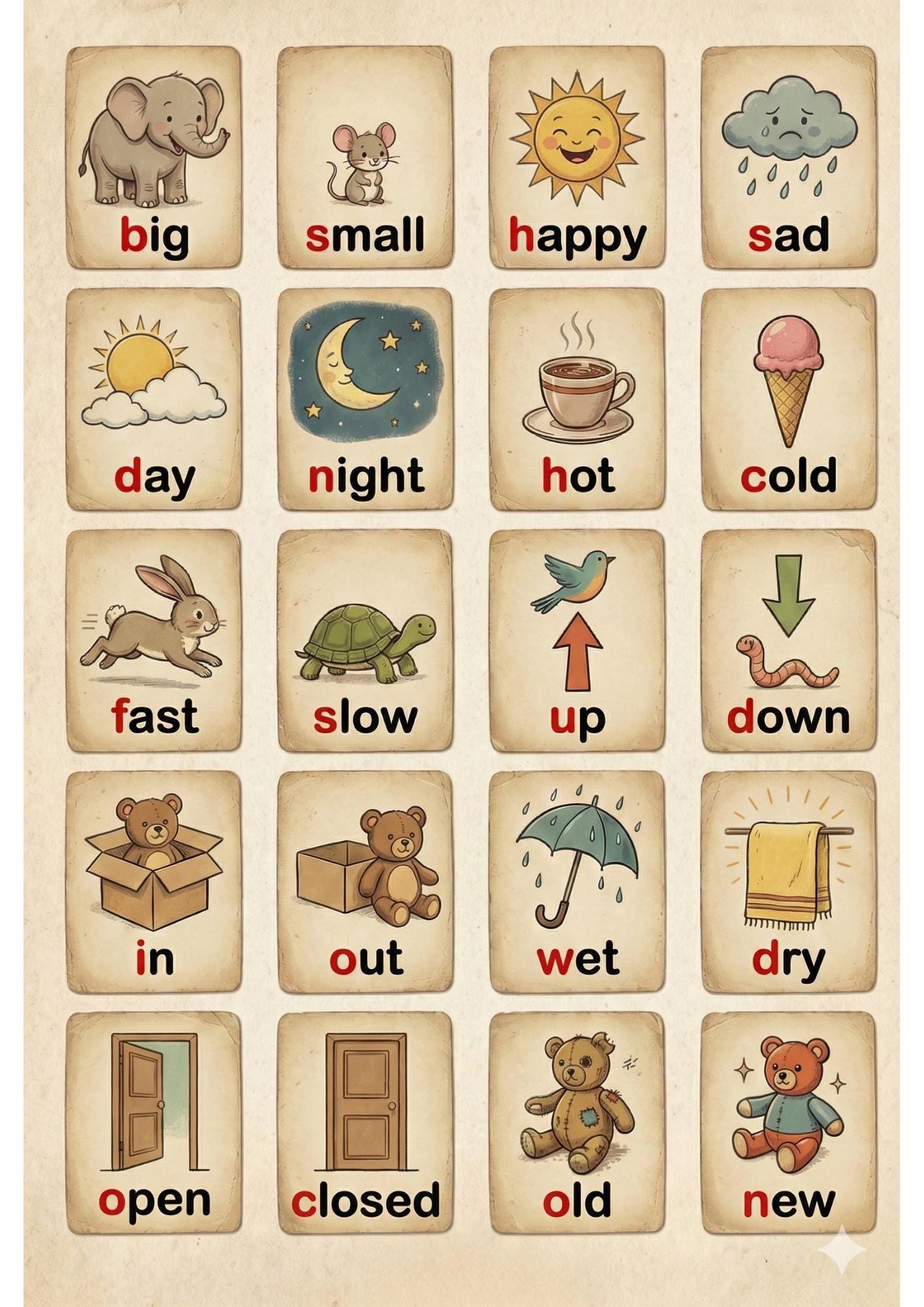 Opposites Matching Flashcards - Etsy