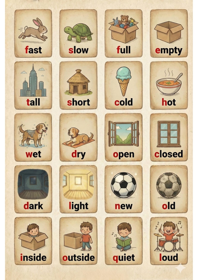 Opposites Matching Flashcards - Etsy