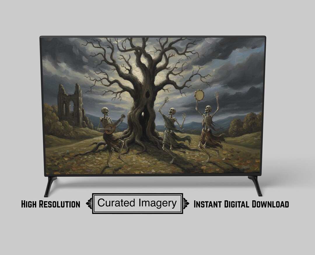 Skeleton Dance Ritual Frame TV Art, Gothic Autumn Tree, Spooky ...