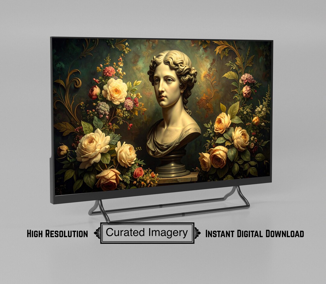 Classical Bust Frame TV Art, Statue and Florals Vintage-inspired ...