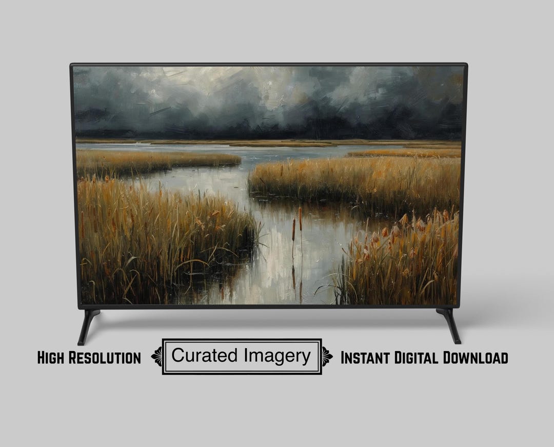Marshland Sky Frame TV Art, Coastal Wetland Painting (digital Download ...