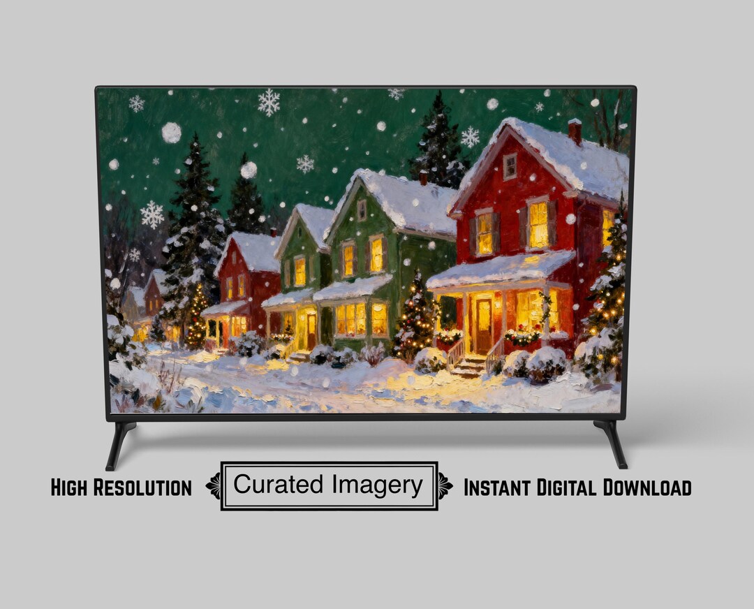 Snowy Christmas Street Frame TV Art, Cozy Holiday Neighborhood ...