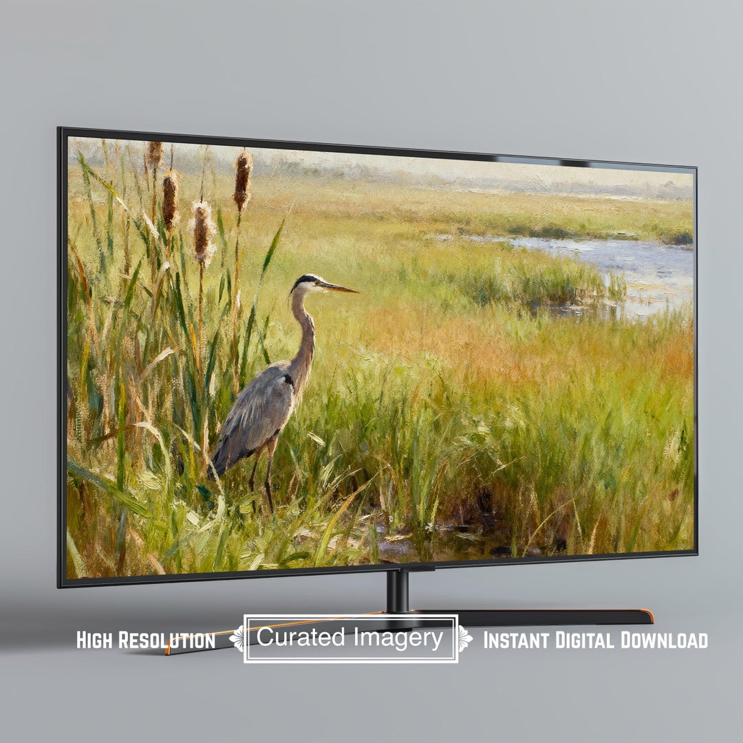 Heron Marsh Frame TV Art, Coastal Wetlands Landscape (digital Download ...
