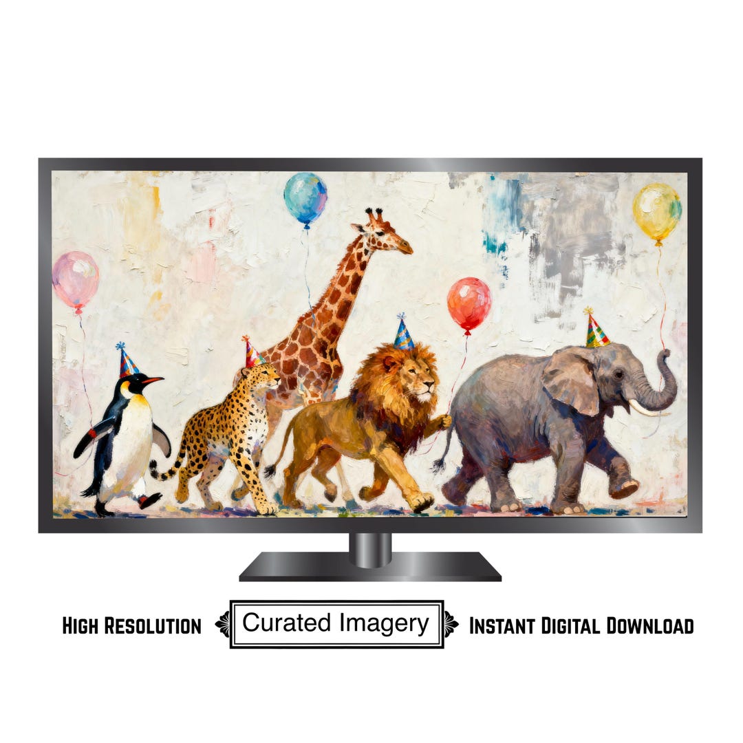 Whimsical Animal Parade Frame TV Art, Birthday Balloons (digital ...