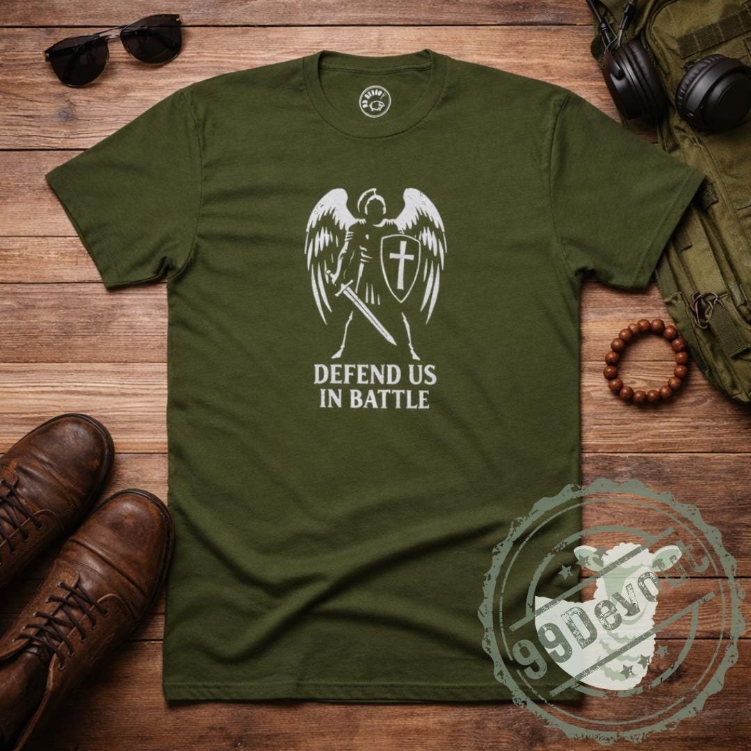 Defend Us in Battle Angel Shield Tee | Saint Michael Military Faith T ...