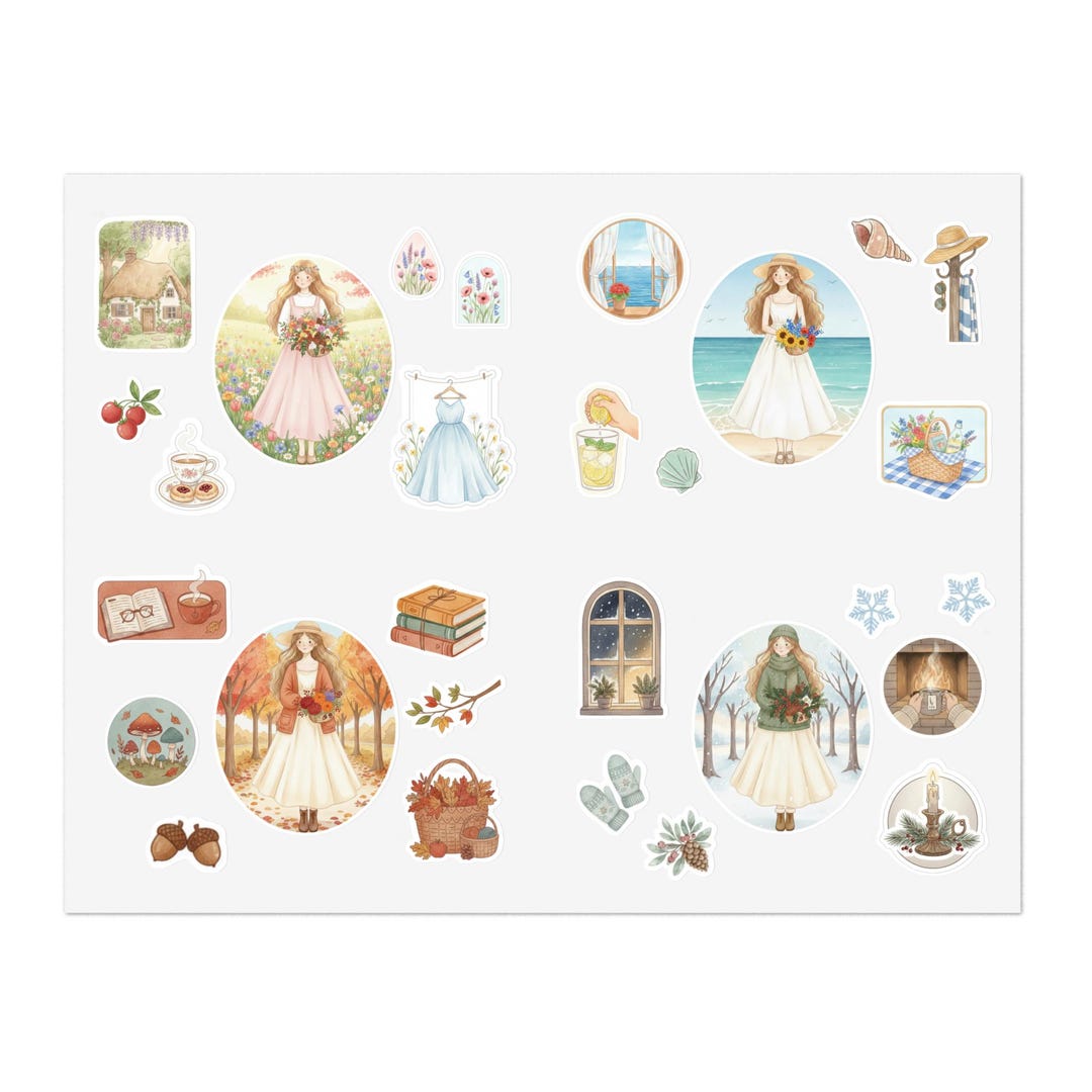 Seasons Sticker Set Spring Summer Autumn Winter | Cozy Vintage Life ...