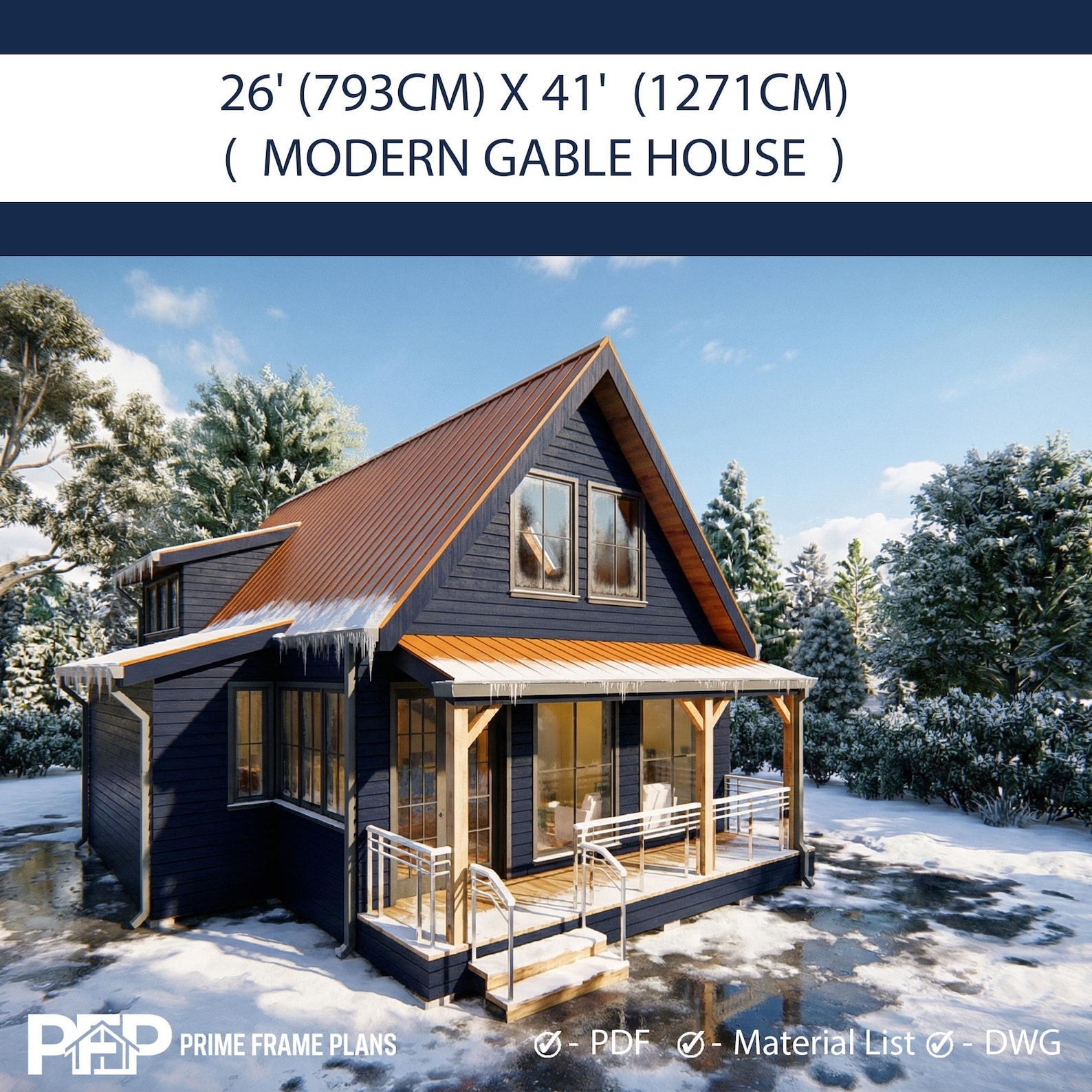 Modern Gable House Plans | 2 Bed 2 Bath Small Home (PDF + CAD ...