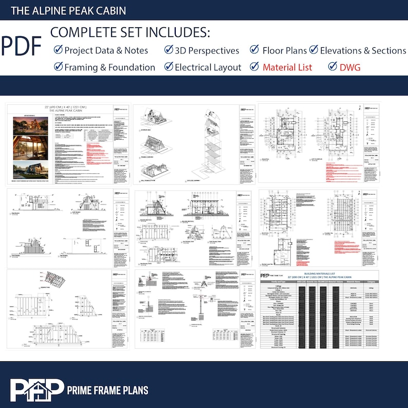 A-frame Cabin Plans | 22x40 Small Home With Loft (PDF & DWG) - Etsy
