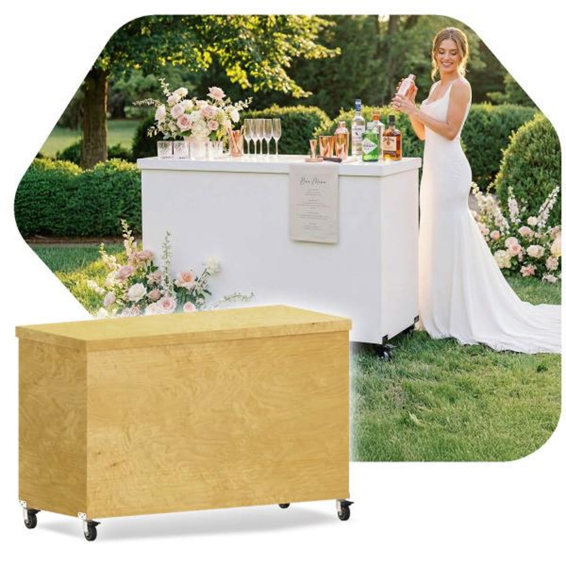 Custom Wooden Mobile Bar for Events | Portable Bar Cart for Weddings ...