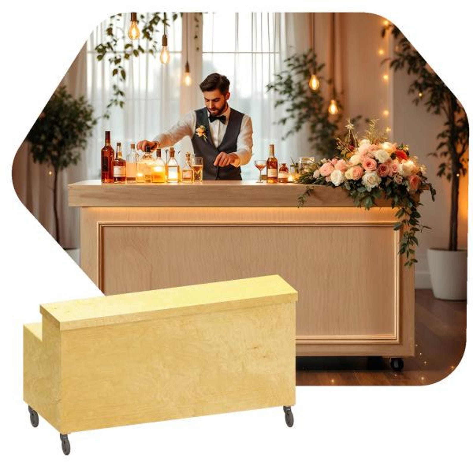 Custom Wooden Mobile Bar Cart for Events, Weddings, Parties, Brand ...