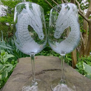 Dragon Wine Glasses Etched Engraved Glassware Dragon Wine Glasses ...
