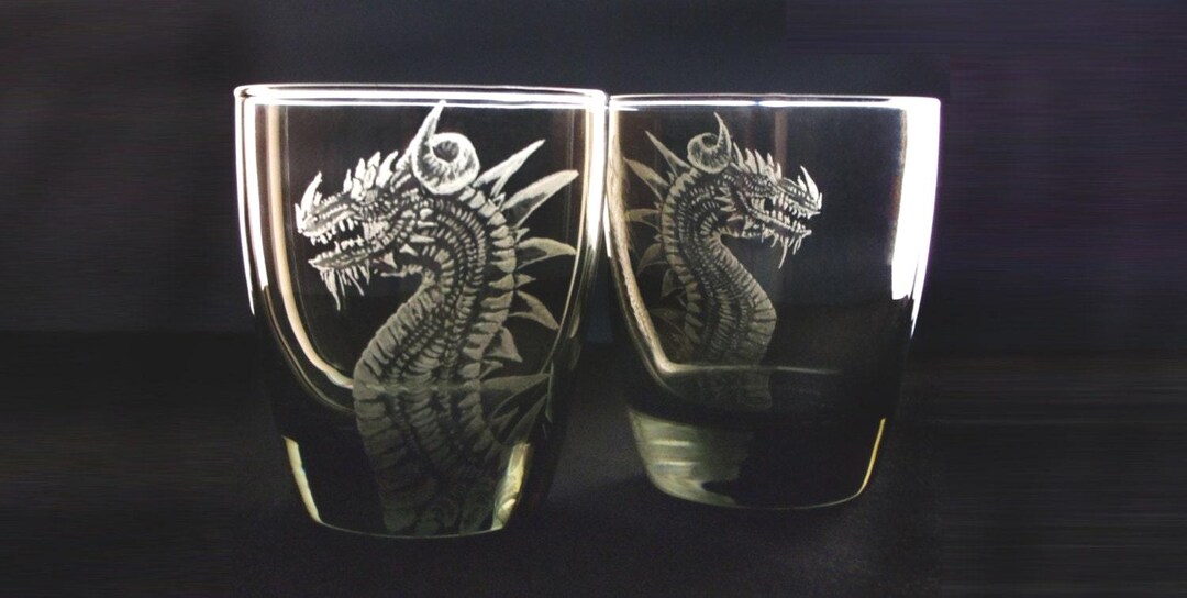 Whiskey Glass Set With Dragons: Fantasy Barware, Dnd Gift Home Bar Man ...