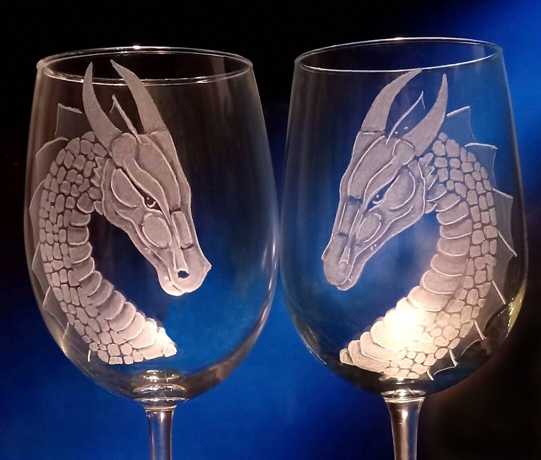 Dragon Wine Glasses Etched Engraved Glassware Dragon Wine Glasses ...
