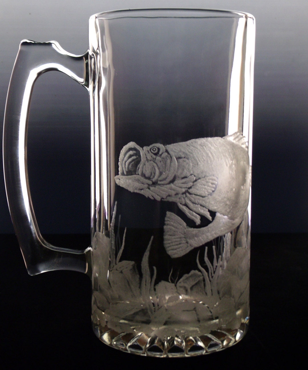 Engraved Glass Beer Mug Large Mouth Bass Clear Glass , Personalized ...