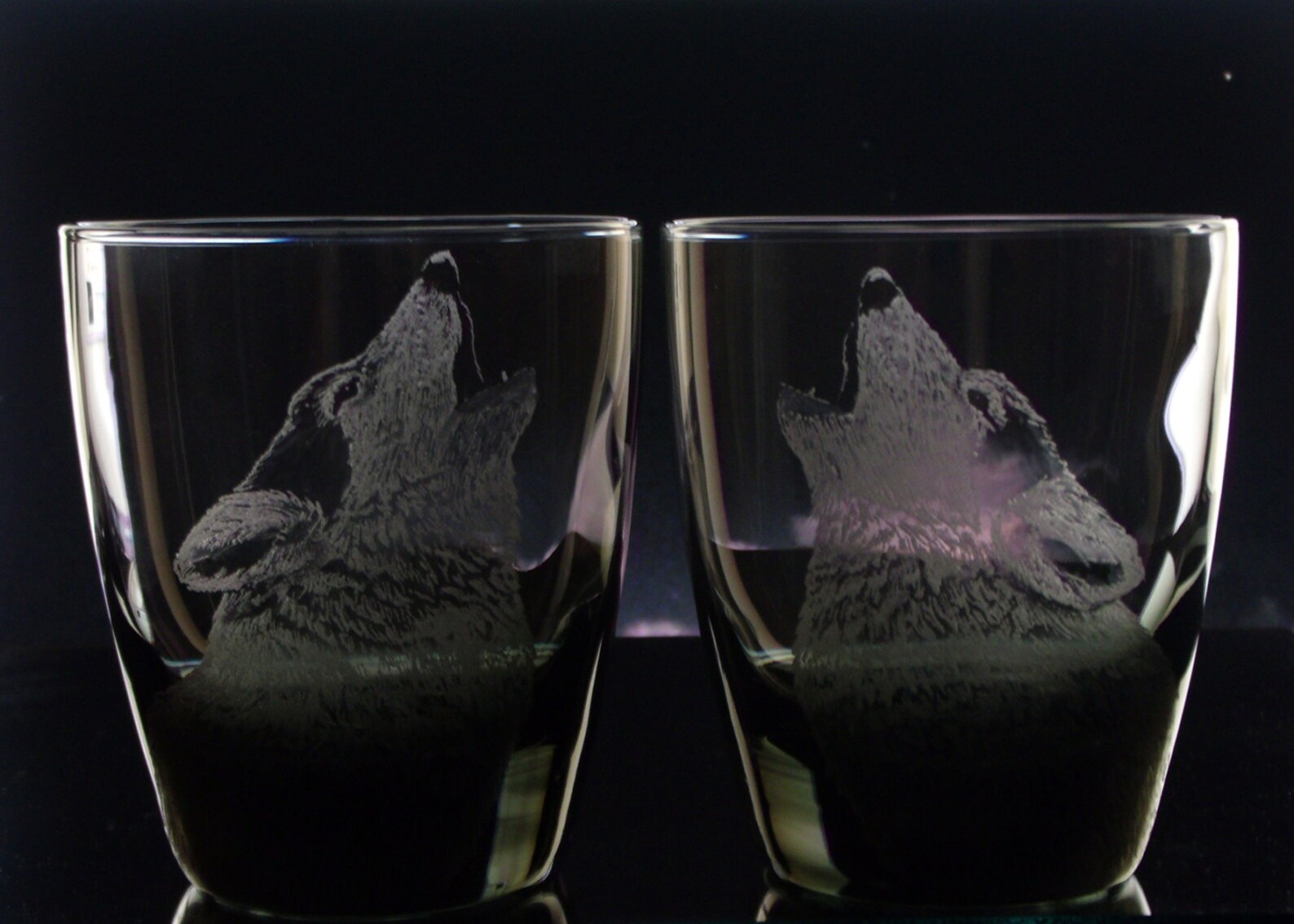 Wolf Glass Whiskey Glass on the Rocks Set of 2 DOF Hand Engraved Drink ...