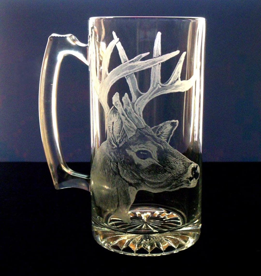 Buck Head Beer Mug Custom Glassware Buck Head White Tail Deer Large ...