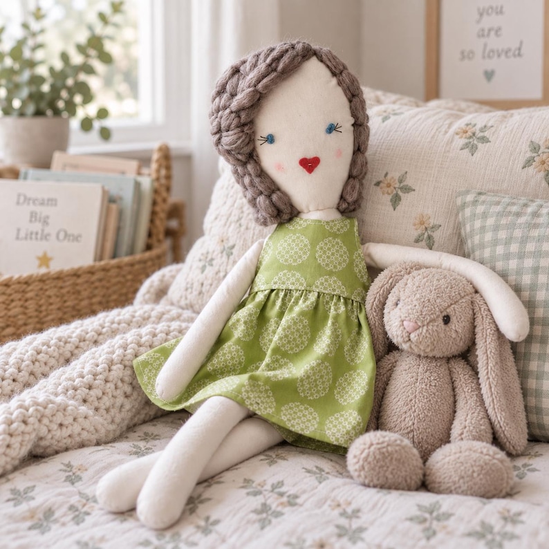 Rag Doll Sewing Pattern PDF, 22 inch Traditional Cloth Doll with Dress ...