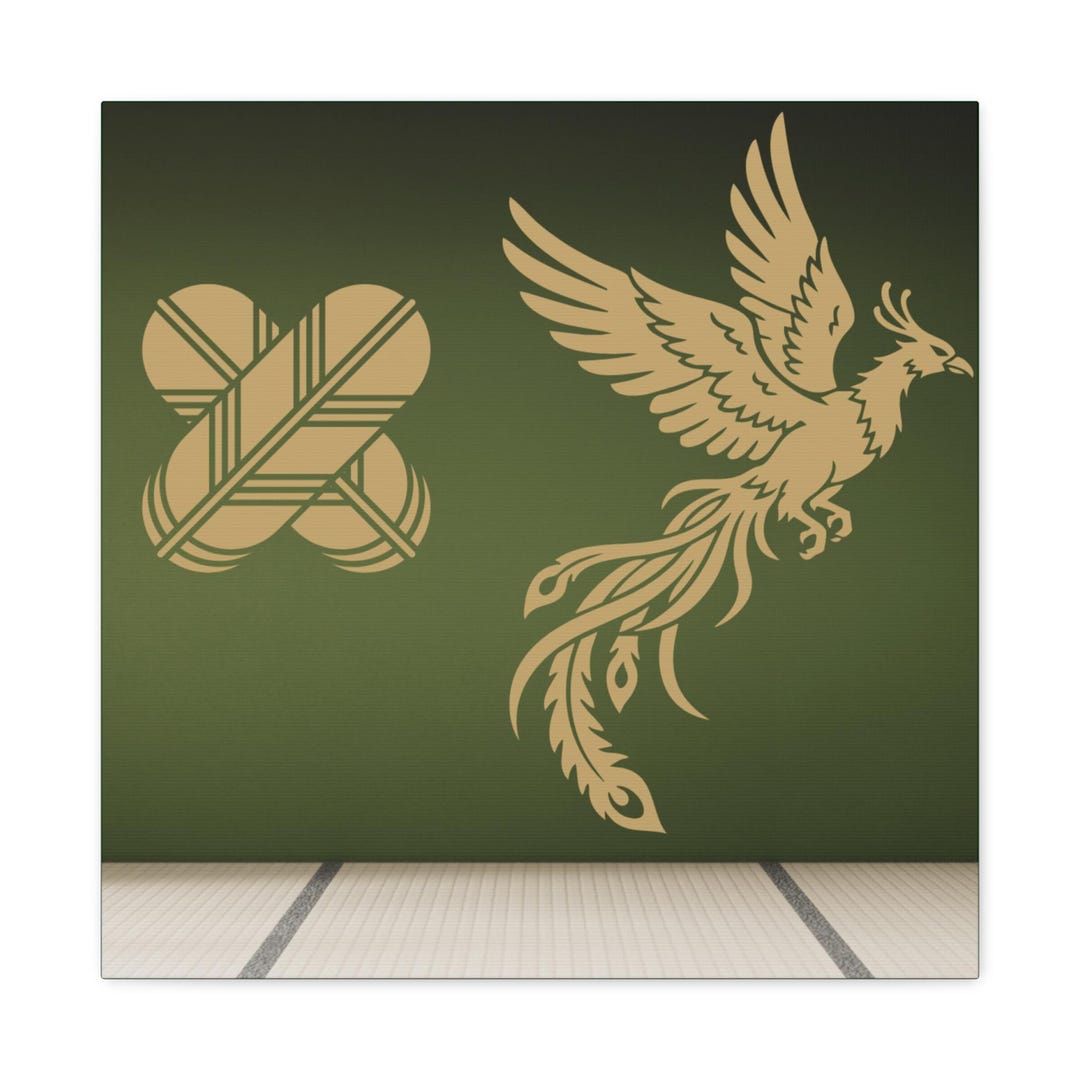 Gold Phoenix & Family Crest Wall Art Canvas | Matte Stretched Canvas ...