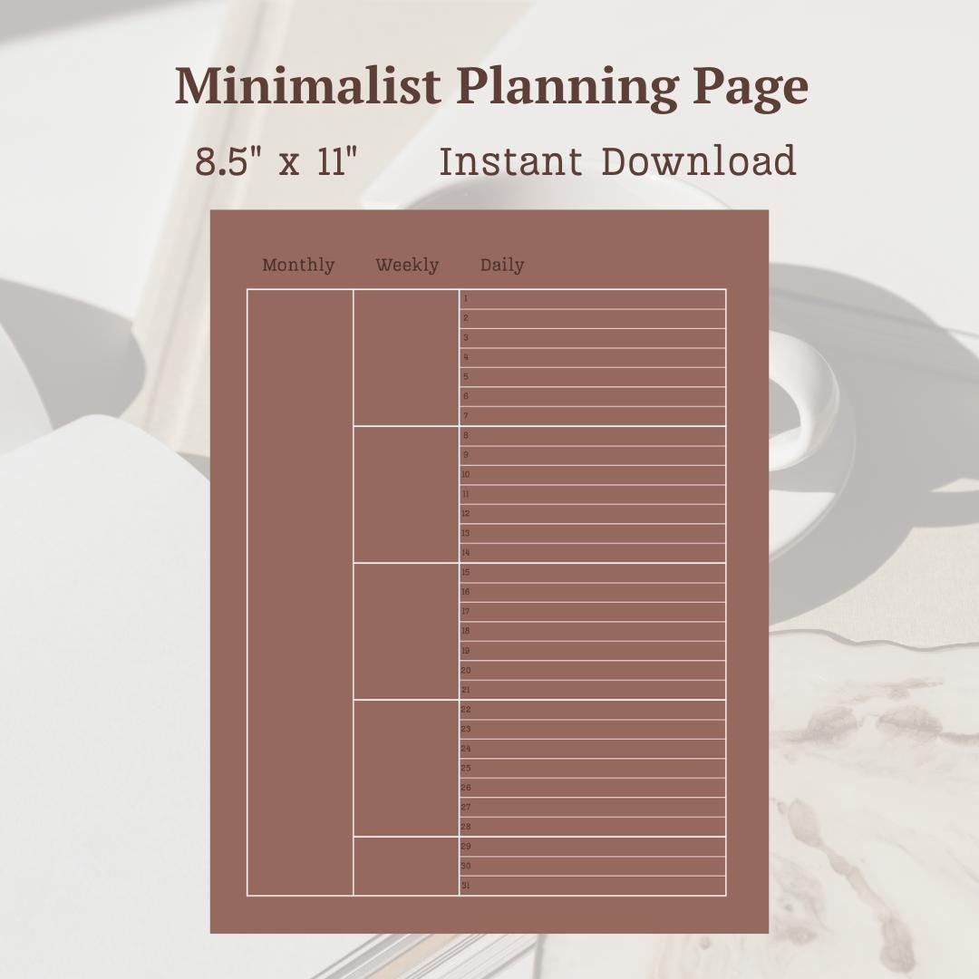 Printable Minimalist Monthly Planning Page - Vertical - Etsy