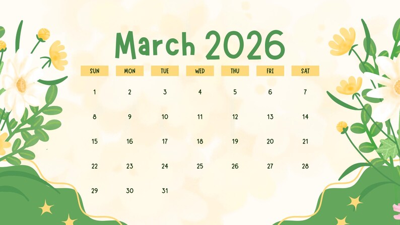 March 2026 Green Spring Digital Calendar – Printable Download - Etsy