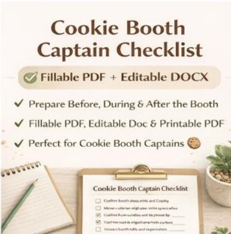 Cookie Booth Captain Checklist | Fillable PDF & Editable Doc - Etsy