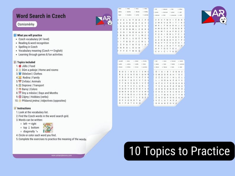 Czech Word Search – Vocabulary Games (printable Worksheets | A1) - Etsy