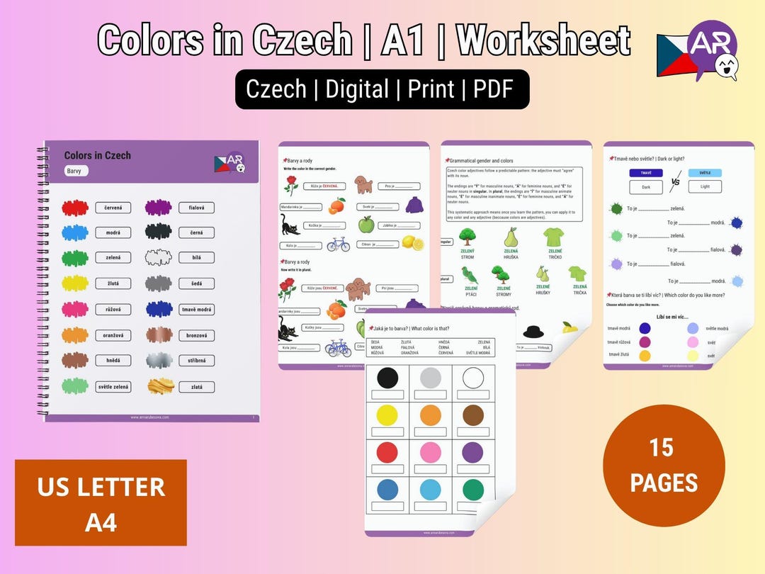 Czech Colors Worksheet | A1 Czech Vocabulary | Printable PDF - Etsy
