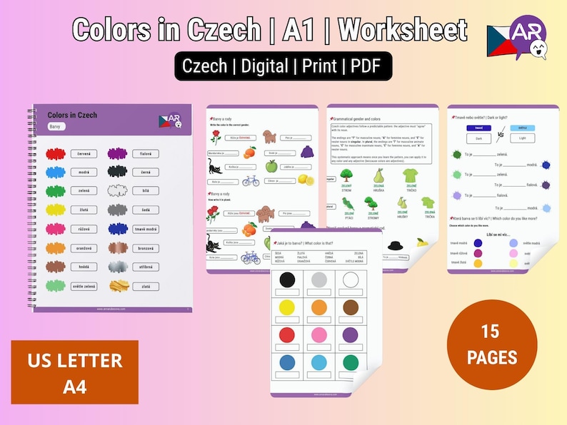 Czech Colors Worksheet | A1 Czech Vocabulary | Printable PDF - Etsy