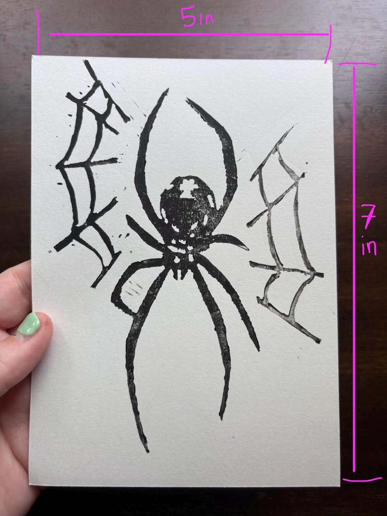 5x7 | Hand-carved "spider" | Linocut Print Wall Art | Black and White ...