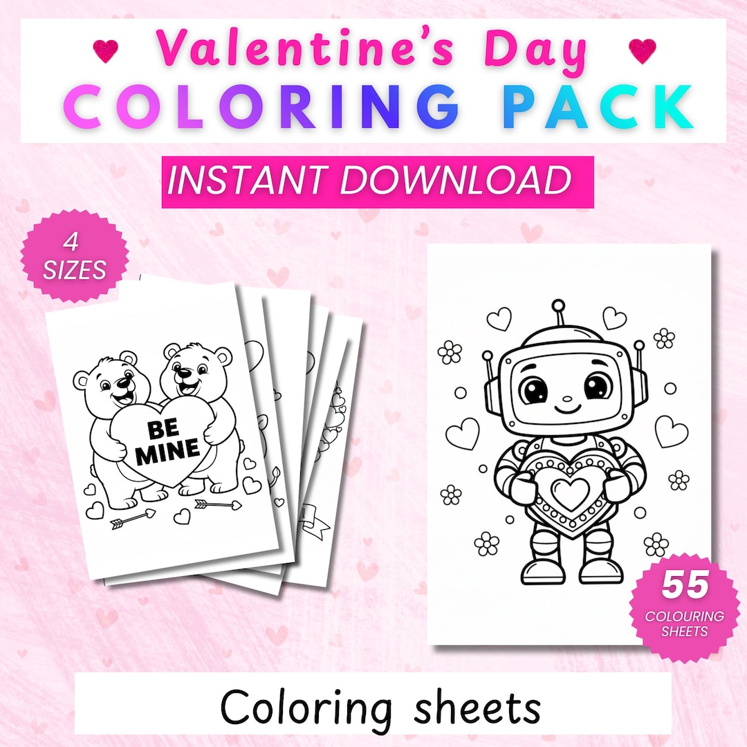 Valentine's Day Animal Coloring Pages, Kids Classroom Printables (PDF ...