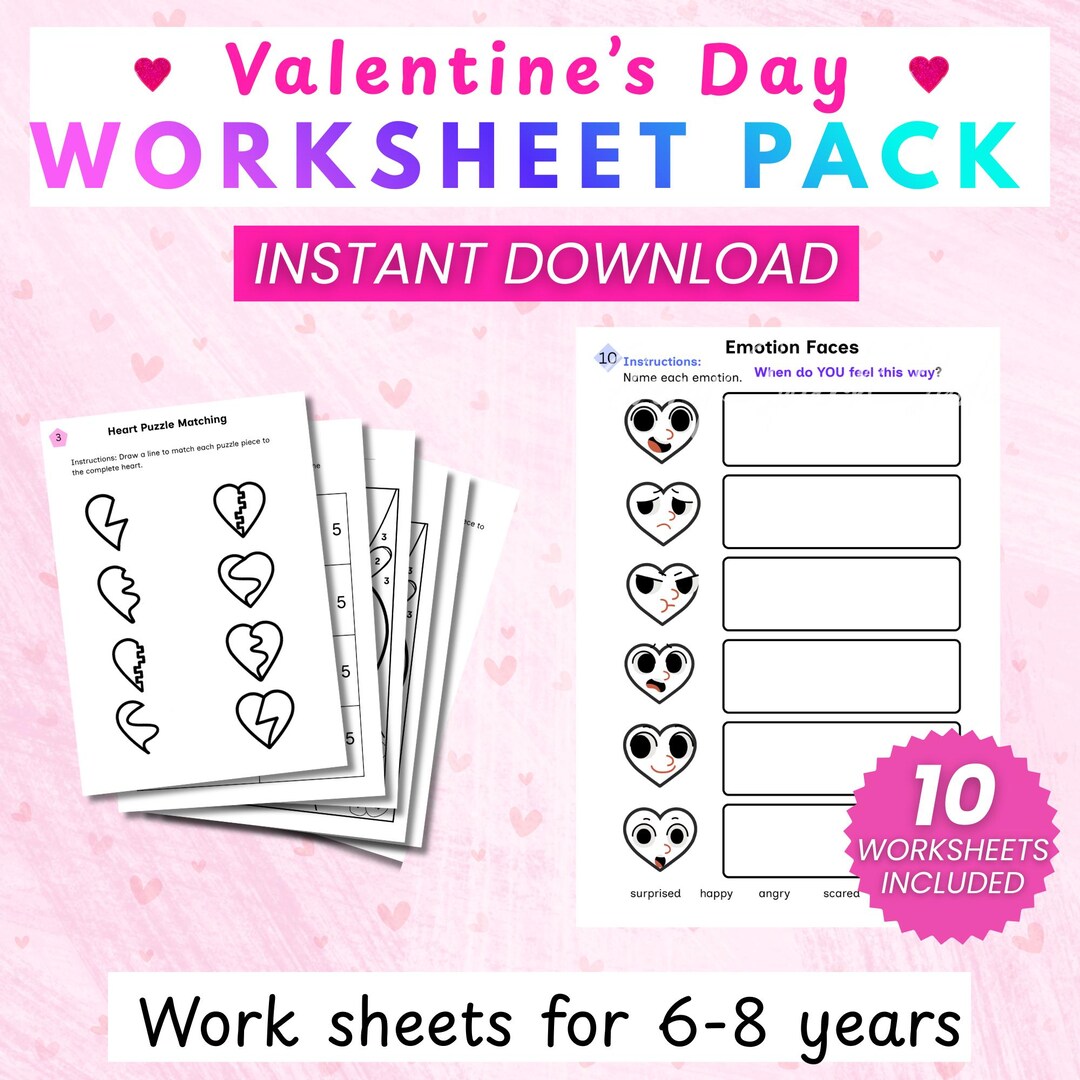 Valentine's Day Worksheet Pack – Literacy & Math for Ages 6-8 (PDF ...