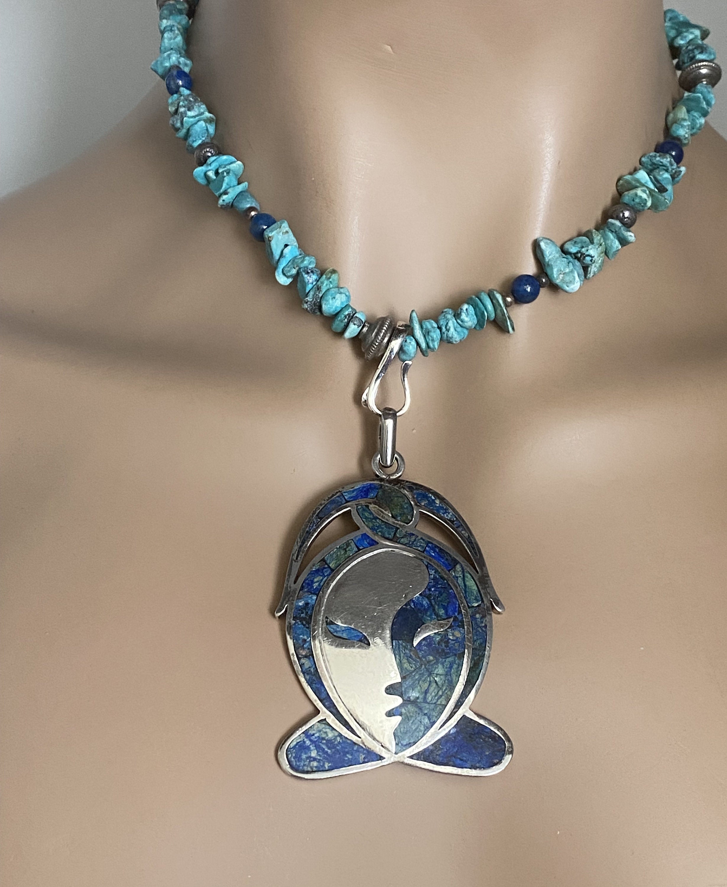 Vintage Art Deco Style Face 925 Silver Turquoise Hallmark Eagle 1 Arte ...