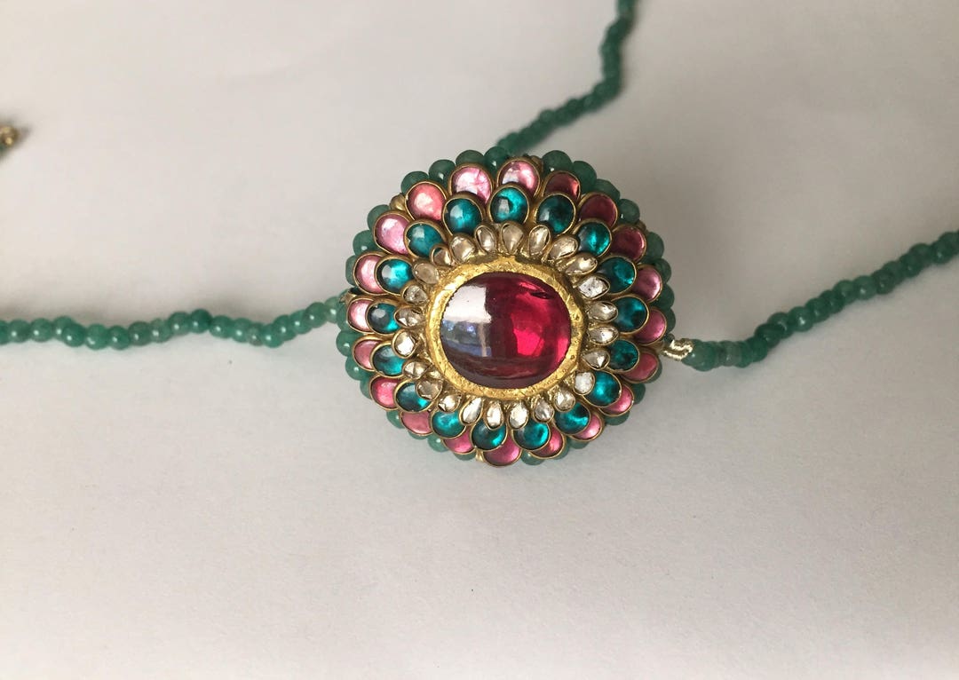 22k 22kt Hair Chain Rajasthan India White Diamond Green Beryl, Emerald ...