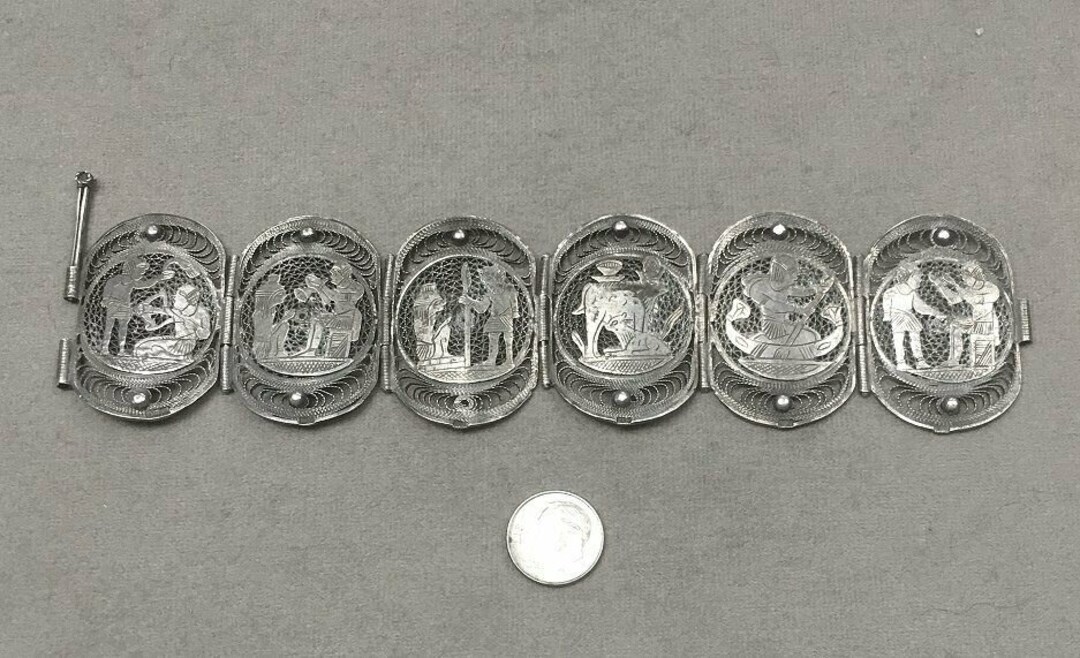 Egyptian Storyteller Panel Link Antique Etruscan Cannetille Revival ...