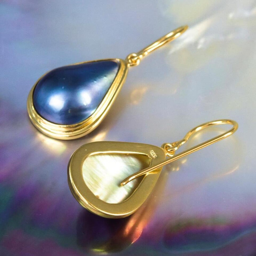 Huge Blue Mabe Pearl From Saltwater Penguin Wing Oyster ~ Pteria 18K ...