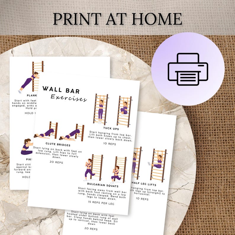 Wall Bar Exercise PDF | Printable Swedish Ladder Workout Chart | Stall ...