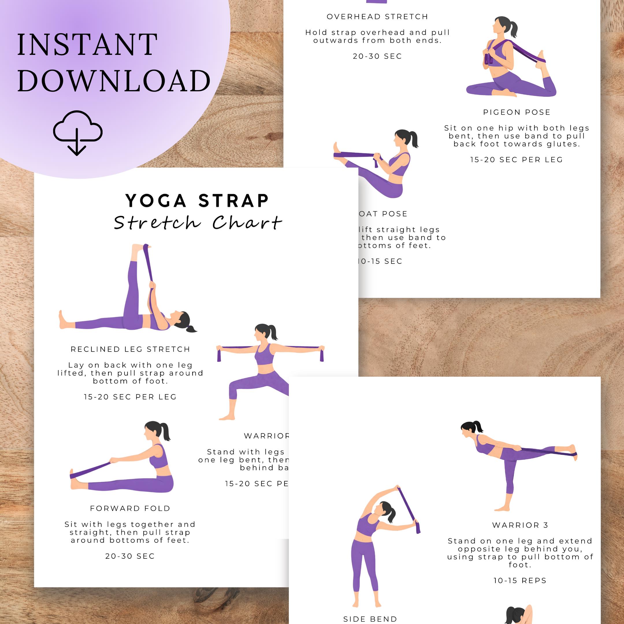 Yoga Strap Stretch Poses Chart Printable | Exercise Poster PDF | Yoga ...
