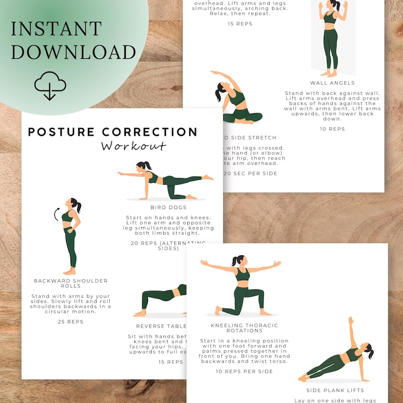Posture | Printable Workout Chart | Posture Corrector | Back Pain ...