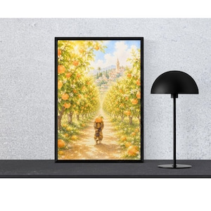 Back View Cat – Carrying an Orange Through a Sunlit Orchard – Emotional ...