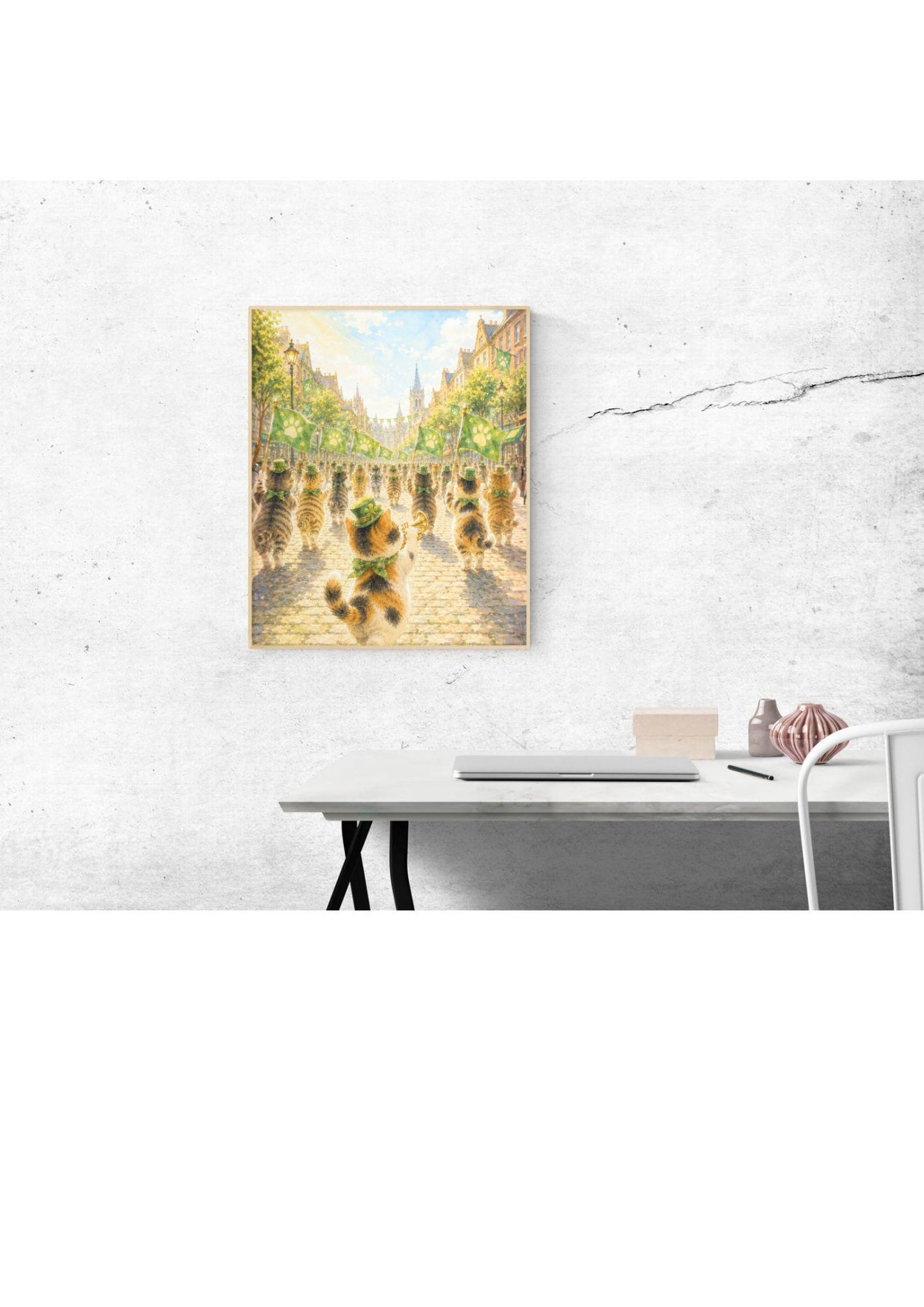 Back View Cat – Lucky Green Parade – Emotional Watercolor Poster - Etsy 日本